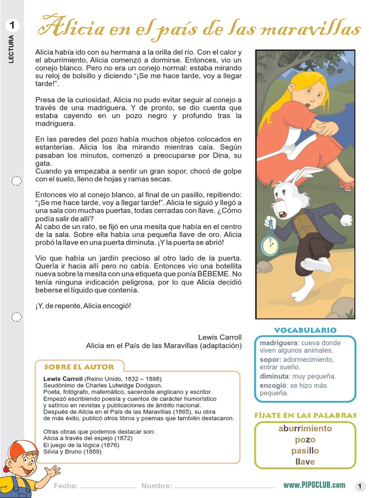 Lectura Alicia. Fragmento | Las aventuras de Alicia en el País de las ...