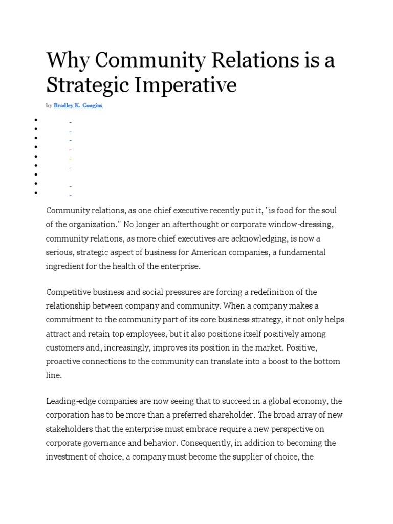 Community Relations as Business Strategy | PDF