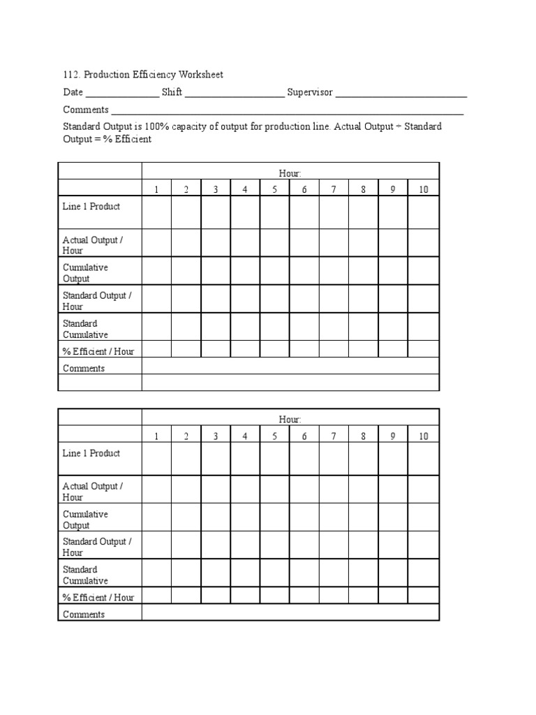 Production Efficiency Worksheet Template | PDF