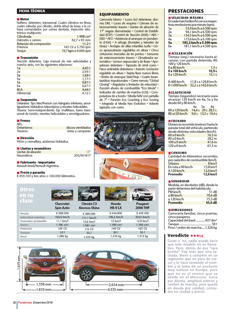 Ficha Técnica Renault Captur | PDF | Ingeniería de Transporte | Vehículos de ruedas
