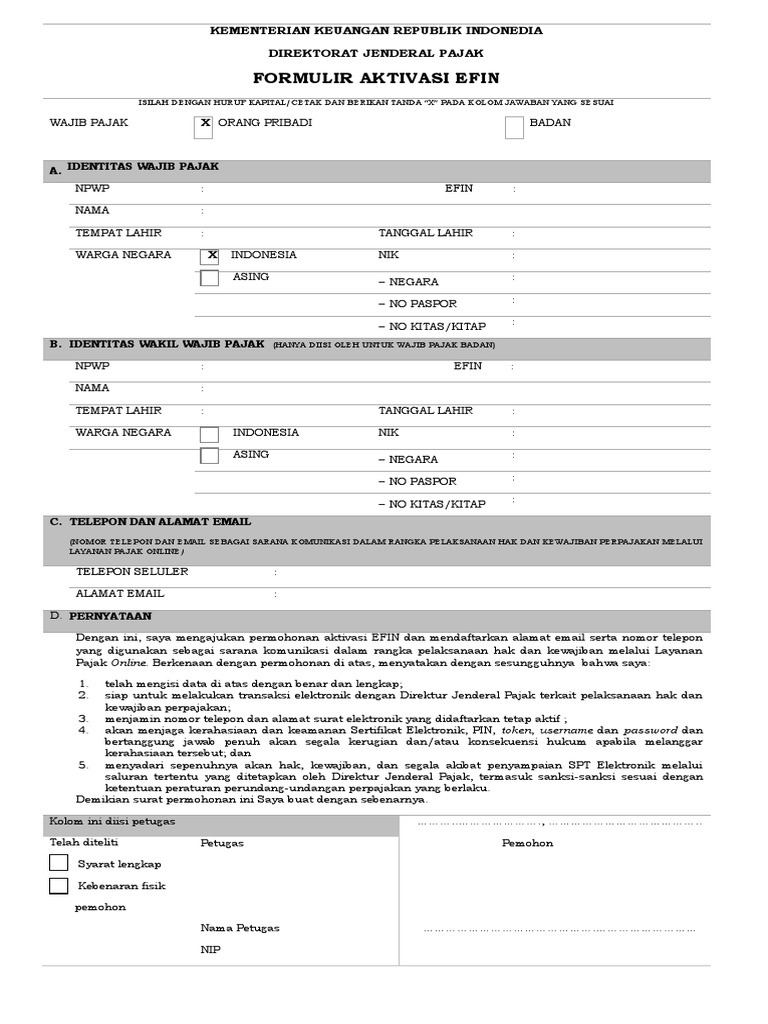 Formulir Aktivasi EFIN | PDF