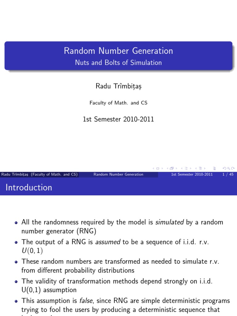 Random Number Generation: Nuts and Bolts of Simulation | PDF | Autocorrelation | Chi Squared ...