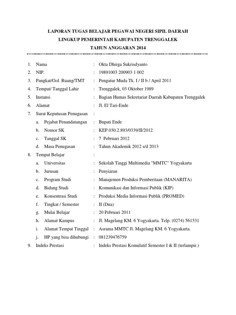 Laporan Tugas Belajar PNS | PDF