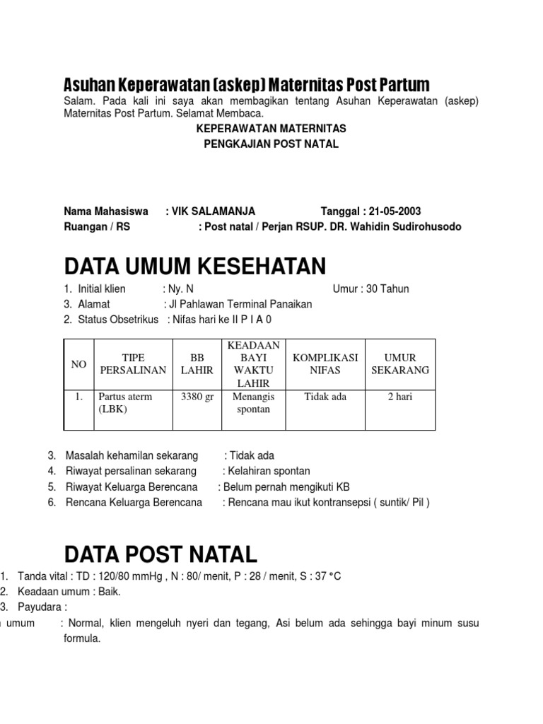 Askep Post Partum Spontan | PDF