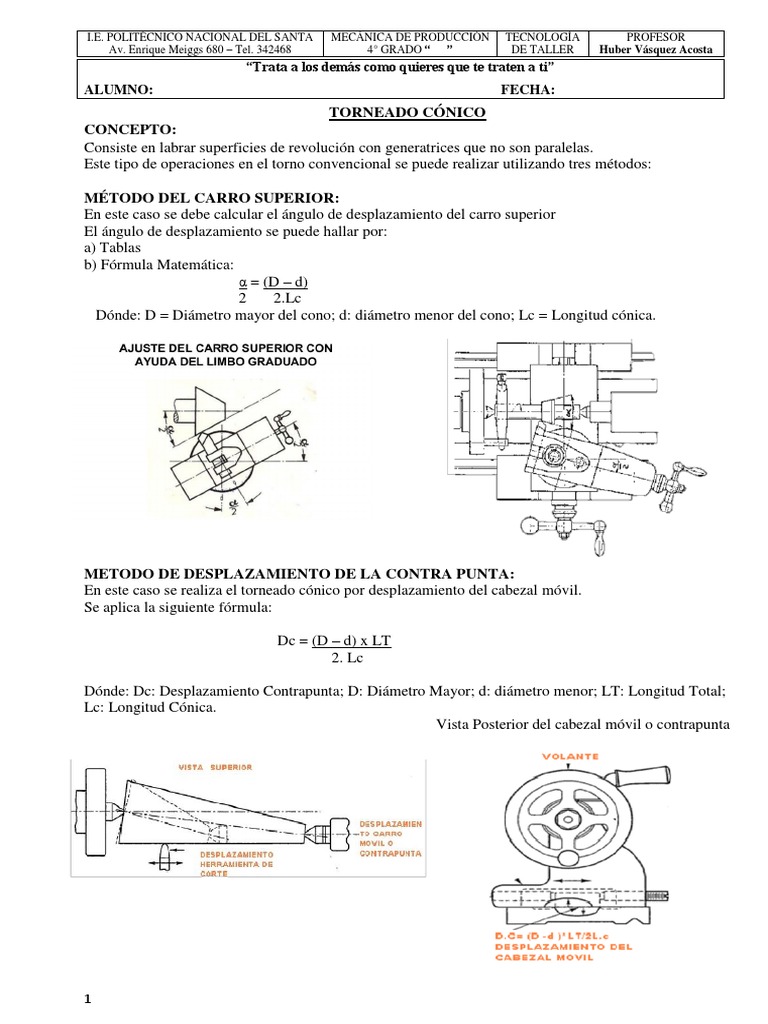 Métodos de Torneado Cónico en Taller | PDF