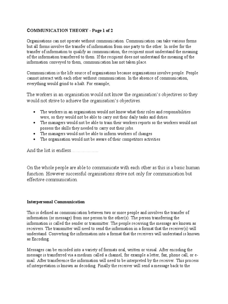 Communication Theory - Page 1 of 2 | PDF | Communication | Emergence