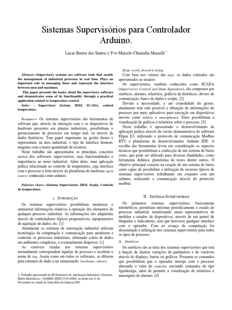 Sistemas Supervisórios para Controlador Arduino | PDF | Scada | Informática
