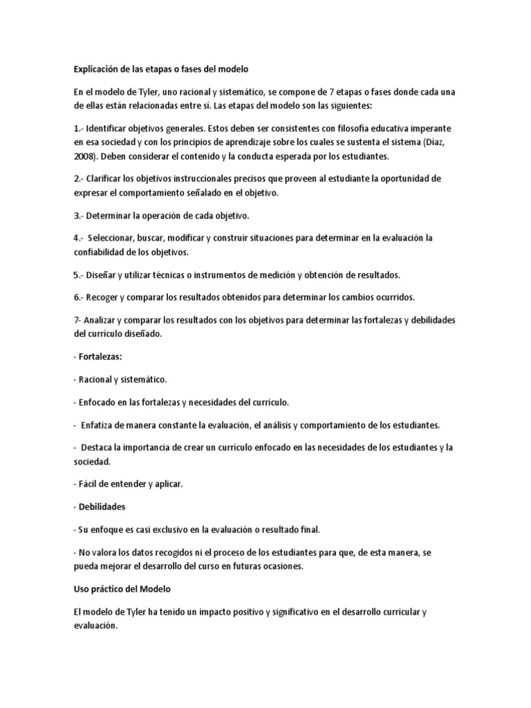 Explicación de Las Etapas o Fases Del Modelo Tyler | PDF | Evaluación ...