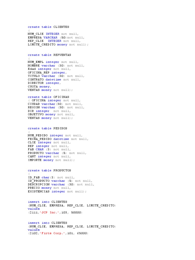 Create Table CLIENTES | PDF