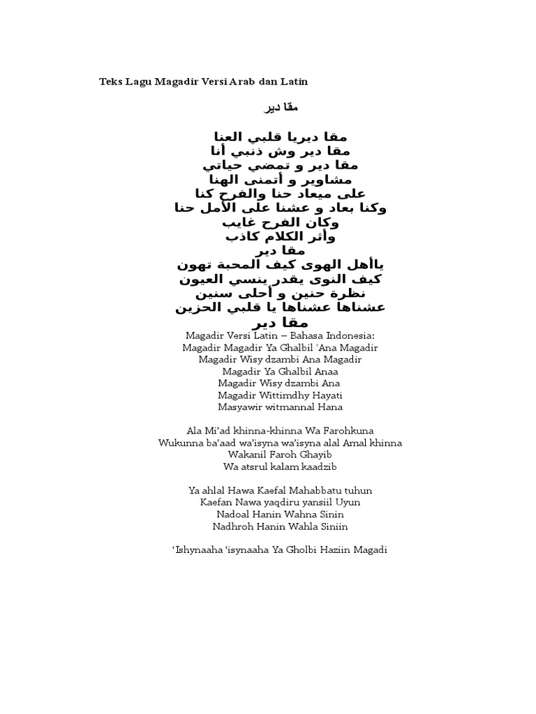 Lirik Lagu Magadir: Arab & Latin | PDF