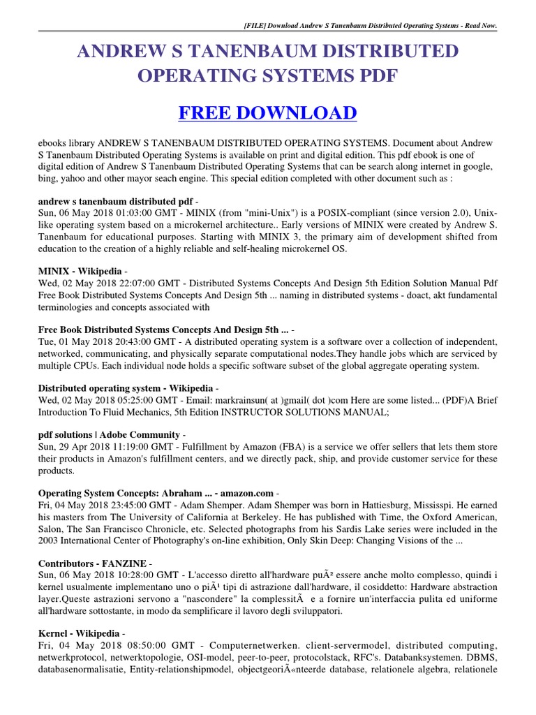 Andrew S Tanenbaum Distributed Operating Systems PDF | PDF | Operating System Technology ...