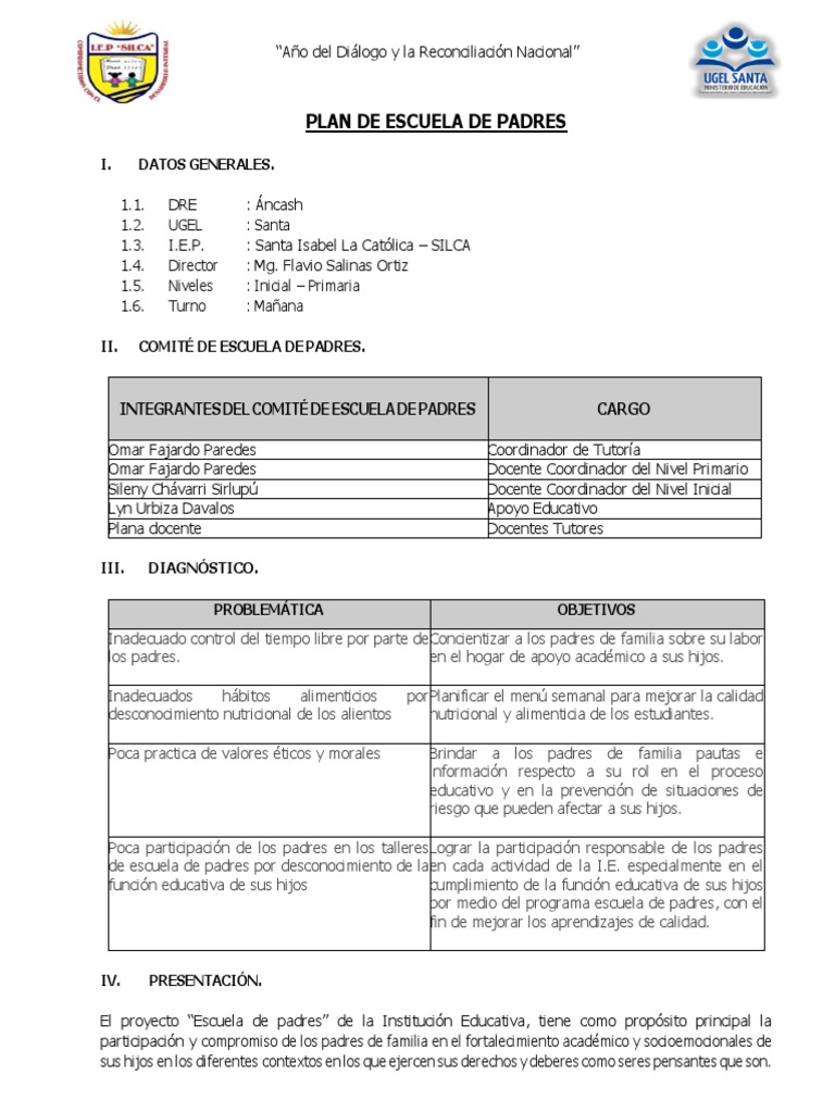 Plan de Escuela de Padres | PDF | Familia | Juventud