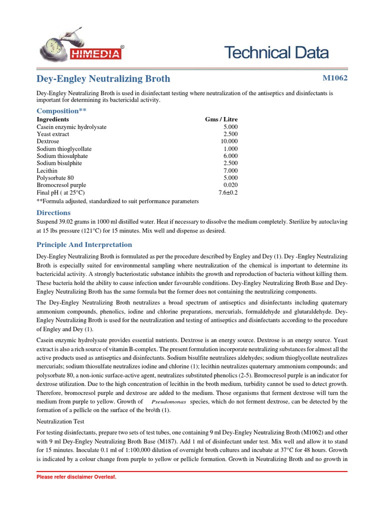 Dey-Engley Neutralizing Broth | PDF | Disinfectant | Growth Medium
