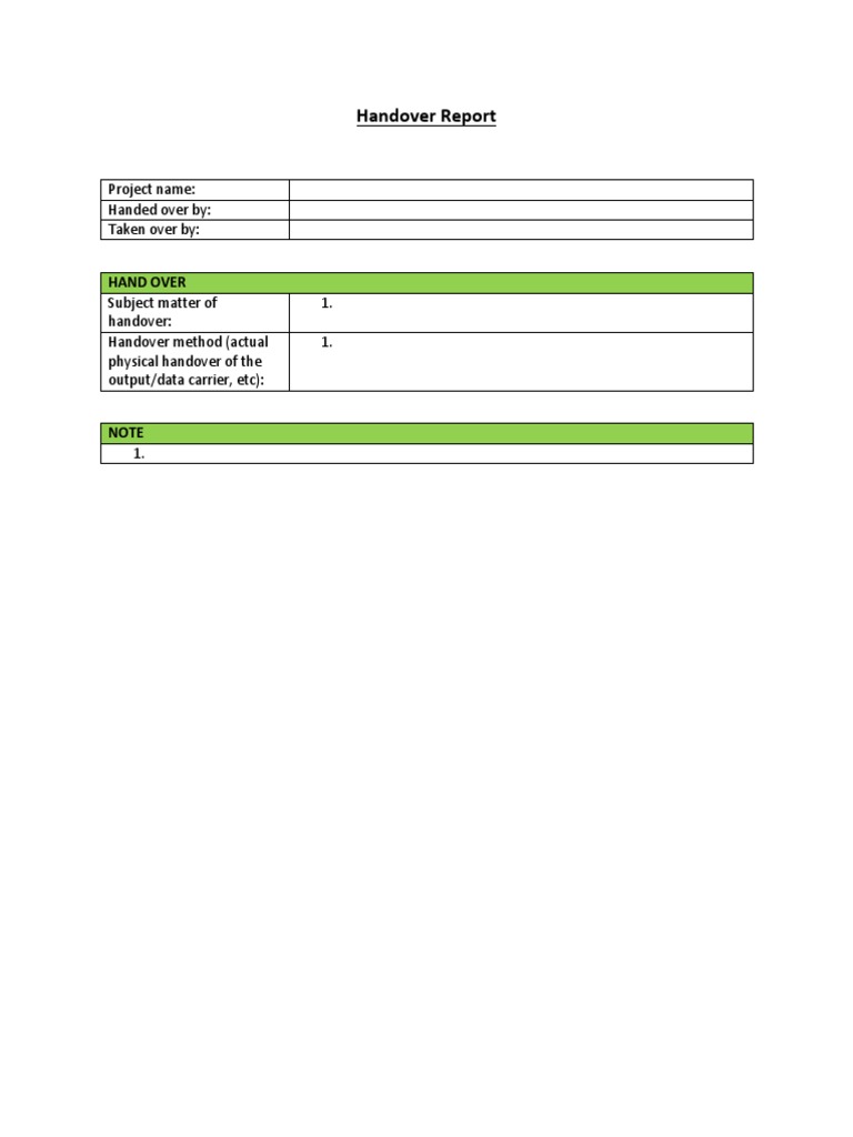 Handover Report: Project Name: Handed Over By: Taken Over by | PDF ...