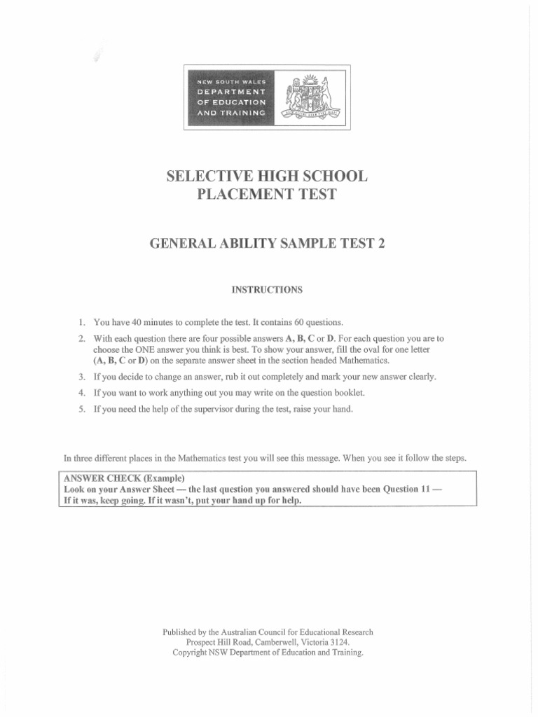 002 Selective School General Ability Placement Test | PDF