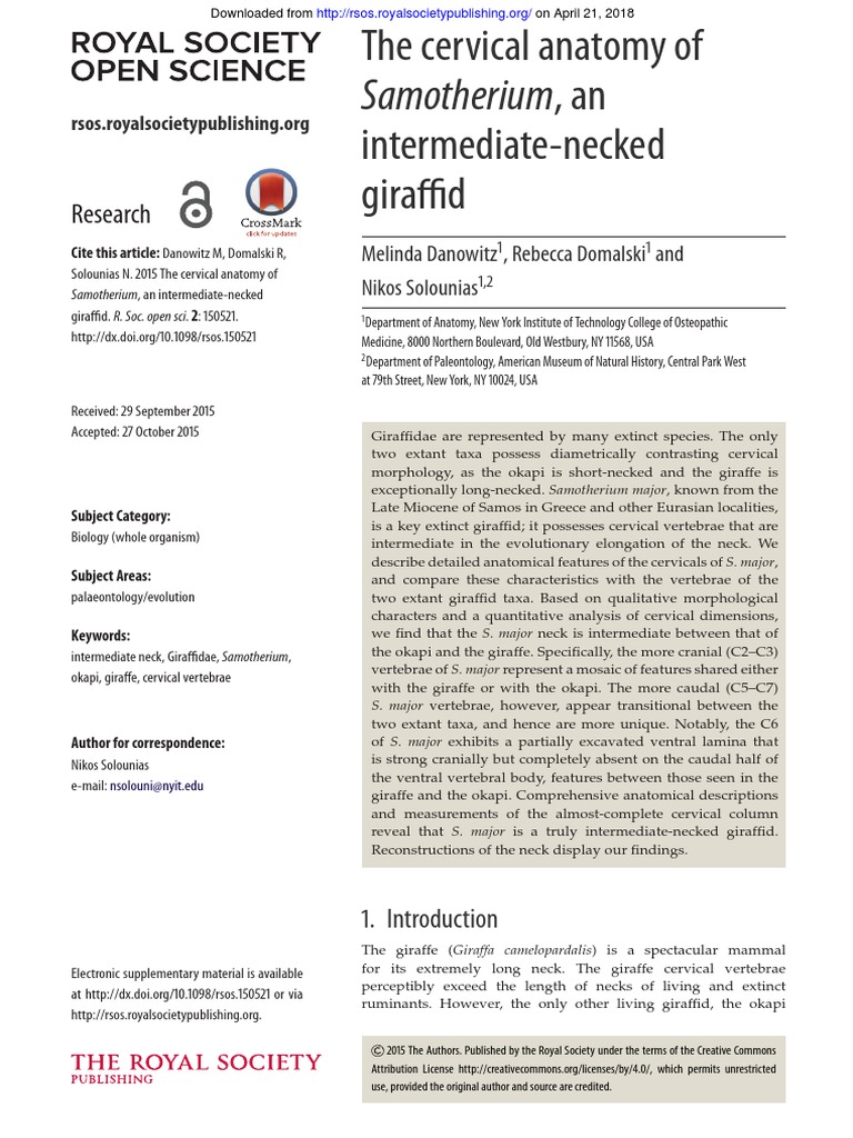 Samotherium, An: The Cervical Anatomy of Intermediate-Necked Giraffid ...