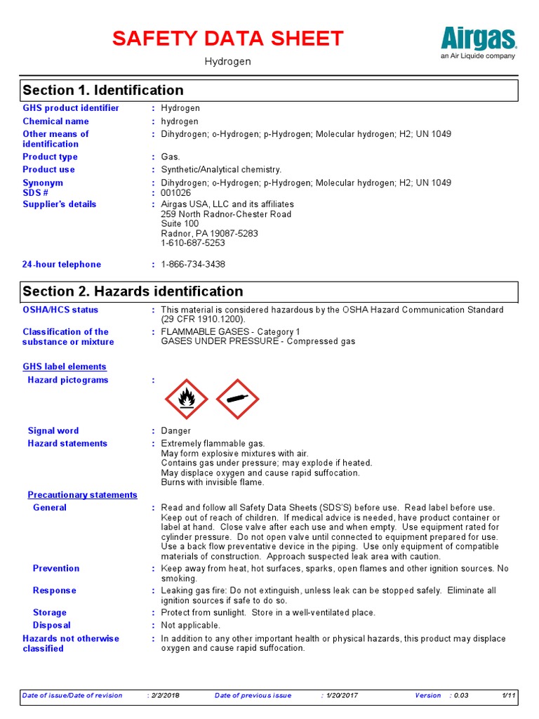 Safety Data Sheet: Section 1. Identification | PDF | Dangerous Goods ...