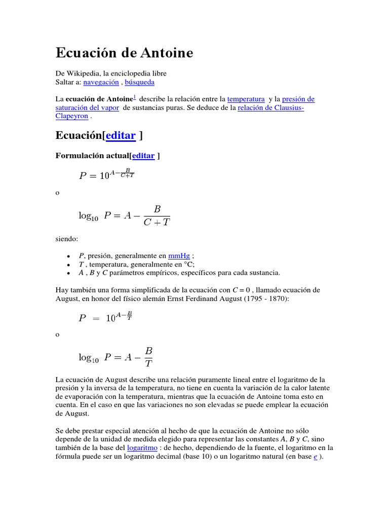 Ecuacion de Antoine | PDF | Chimie | Physique