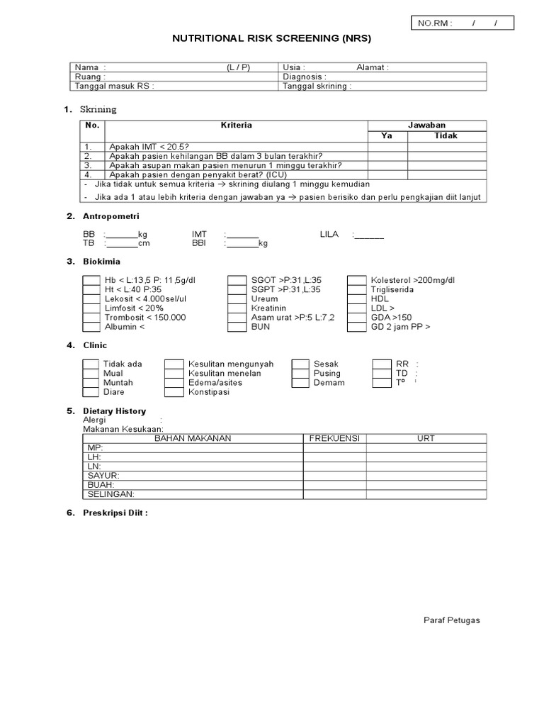 Nutritional Risk Screening | PDF