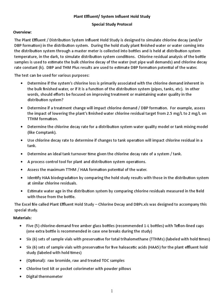 Plant Effluent/ System Influent Hold Study Special Study Protocol ...