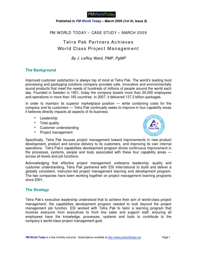 Tetra Pak Partners Achieves World Class Project Management | PDF ...