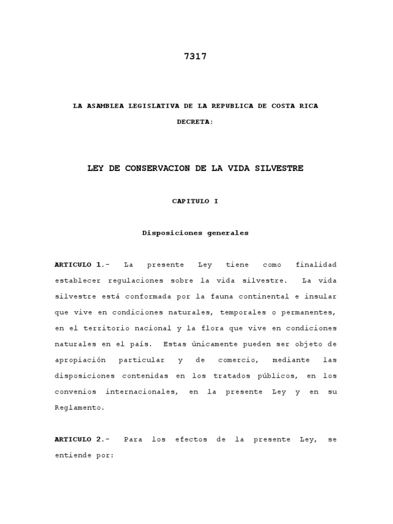 Ley de Conservación de Vida Silvestre CR | PDF | Caza | Regulación