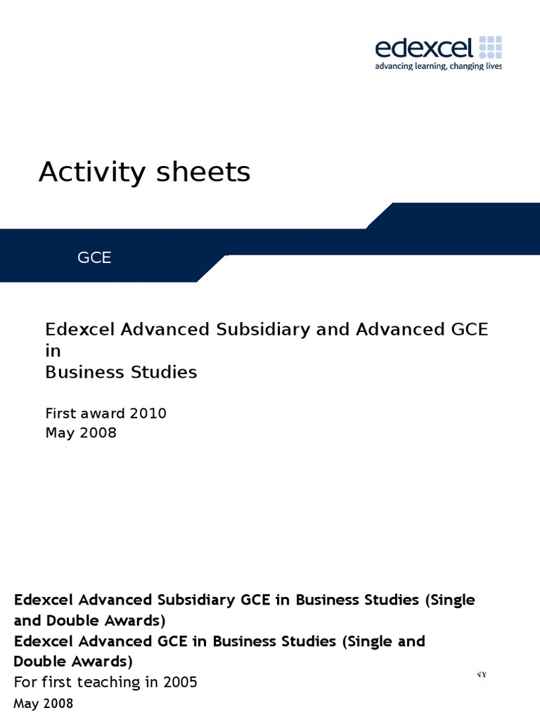 Edexcel As A GCE in Business Studies Activity Sheets1 | PDF | Budget ...