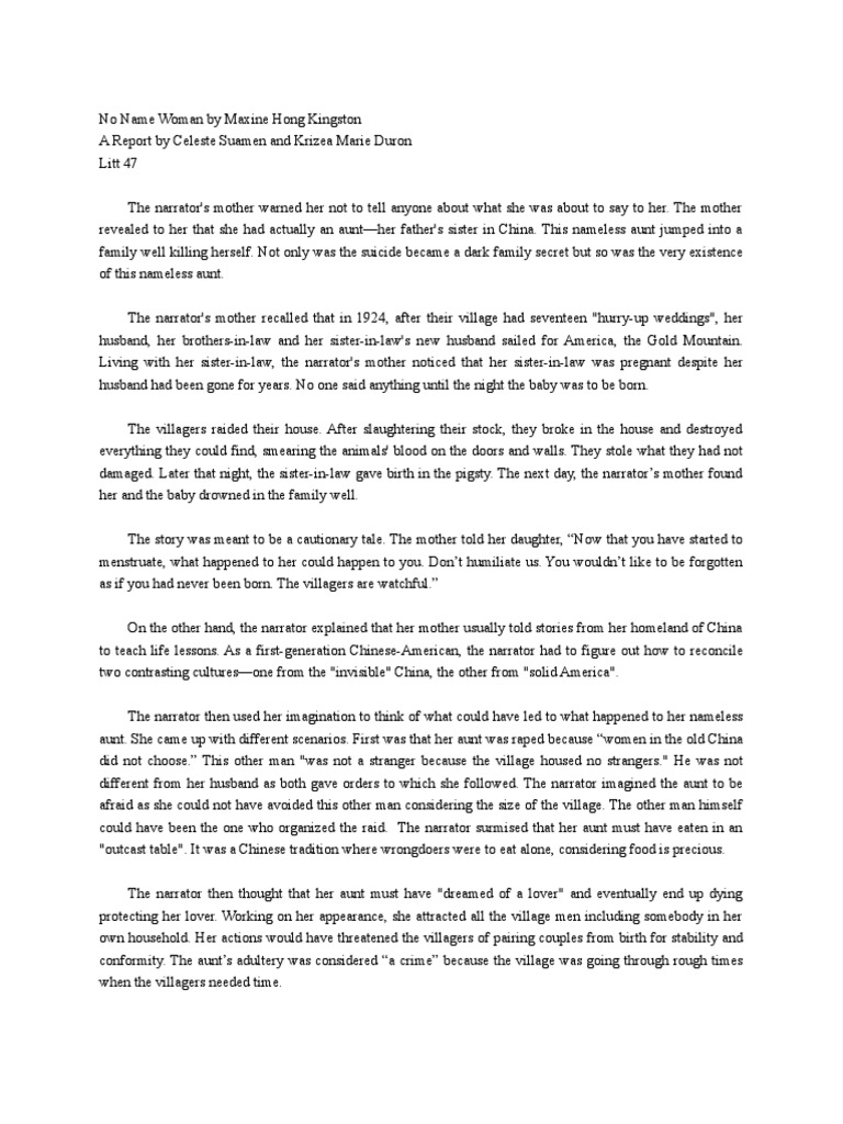 Literature Analysis of No Name Woman | PDF