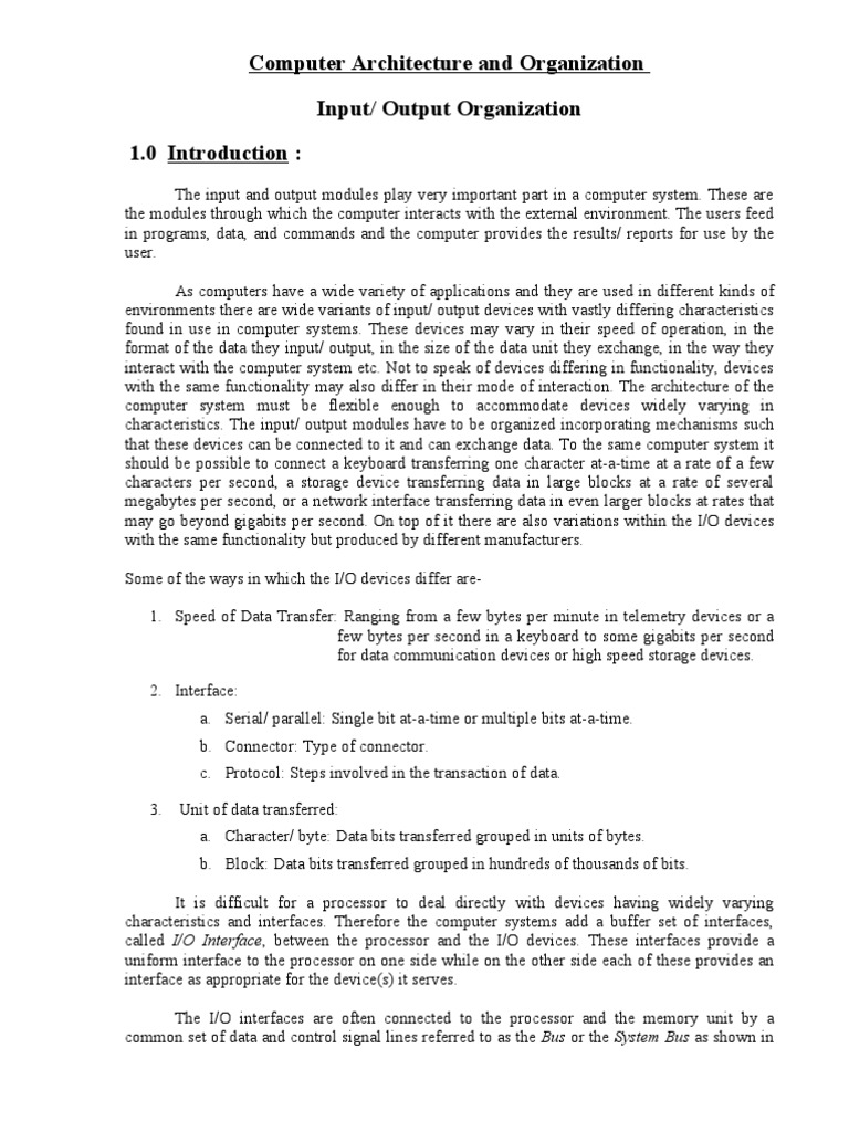 Computer Architecture And Organization Pdf Input Output Central Processing Unit