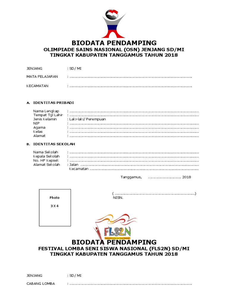 SD Blangko Biodata PENDAMPING All | PDF