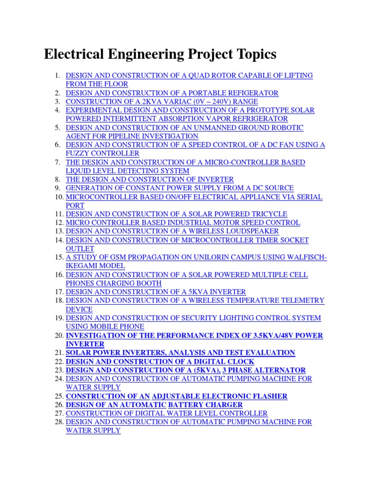 Electrical Engineering Project Topics | PDF | Microcontroller | Power ...