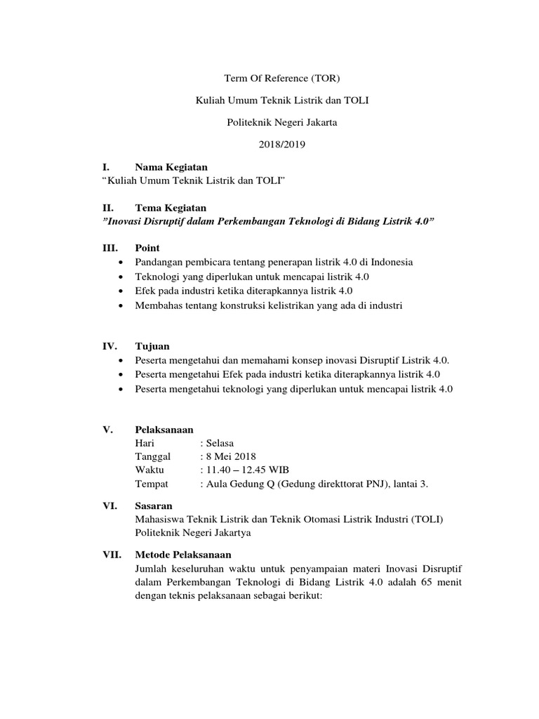 Contoh Term of Reference | PDF