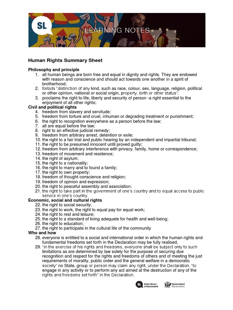 Human Rights Summary Sheet | PDF | Liberty | Human Rights