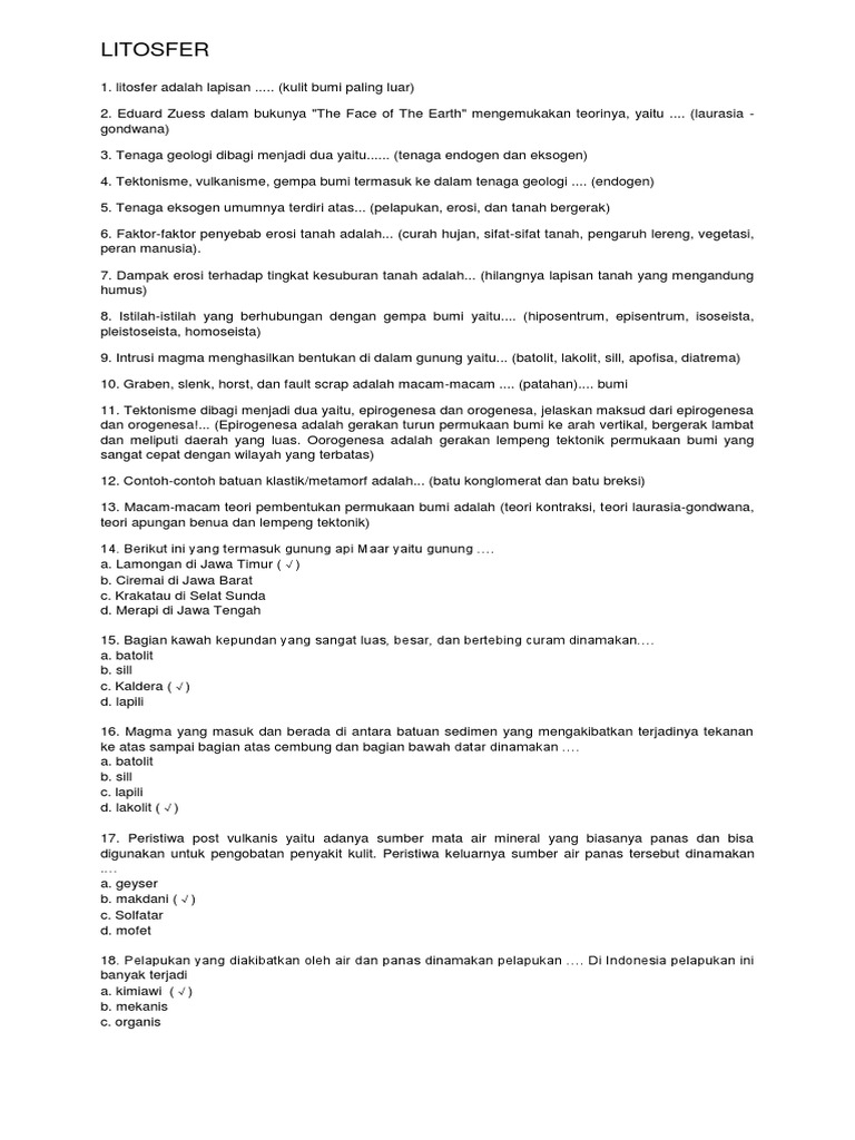 Soal LITOSFER | PDF | Sains & Matematika