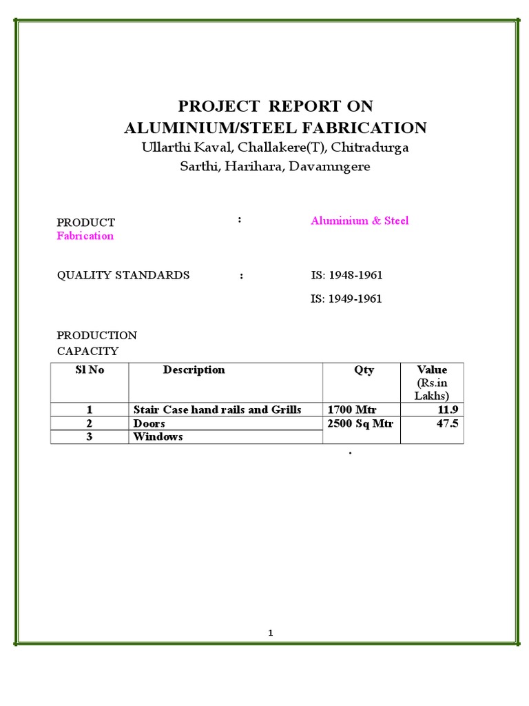 Aluminium and Steel Fabrication Report | PDF | Specification (Technical ...