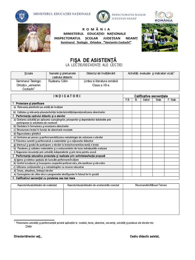 Fisa de Asistenta La Lectii - Seminar | PDF