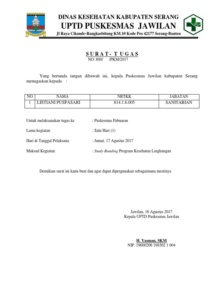 Surat Tugas Study Banding | PDF