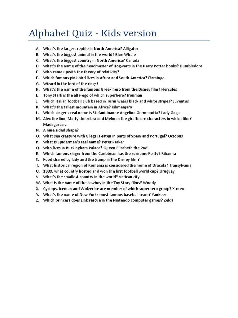 Kids Alphabet Quiz with Questions | PDF | History
