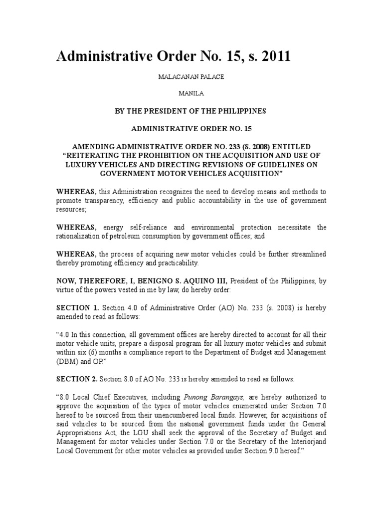 Administrative Order No 233 | PDF | Government Information | Government