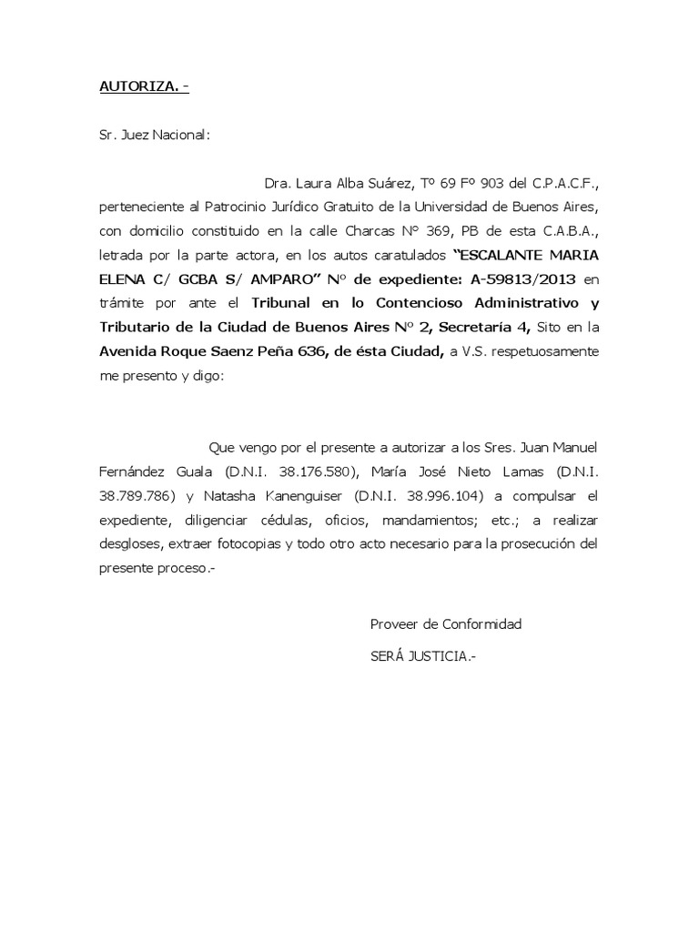 Modelo de AUTORIZA Escrito Judicial | PDF