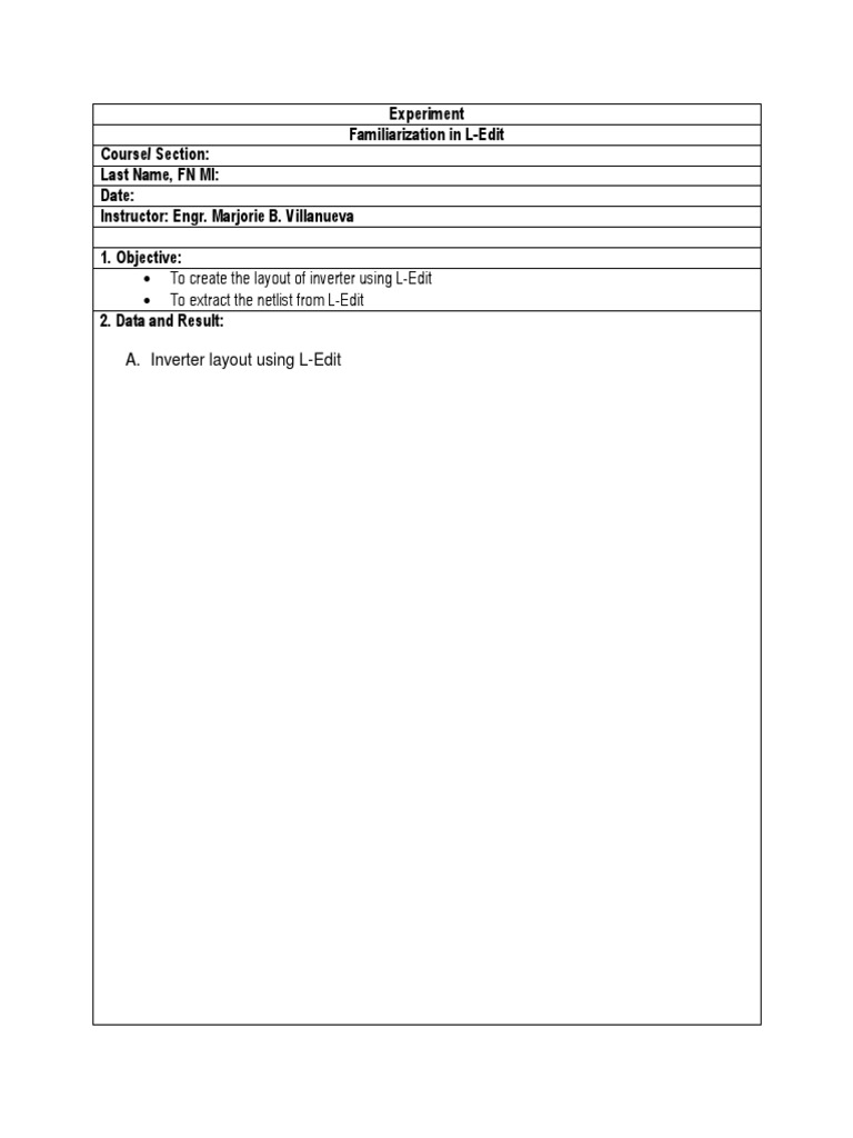 Experiment Familiarization in L-Edit Course/ Section: Last Name, FN MI ...