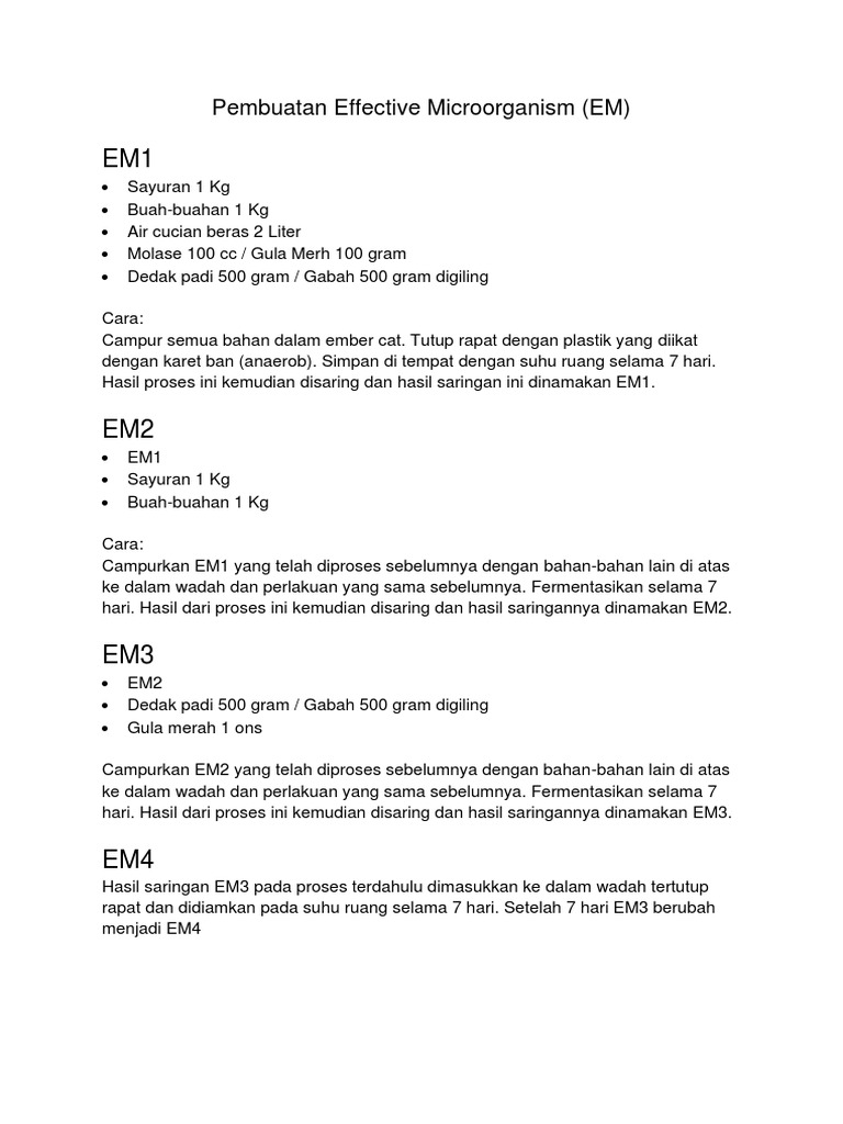 Effective Microorganism (EM1-EM4) | PDF