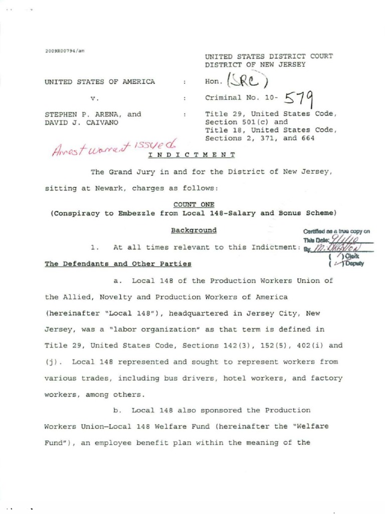 Indictment of Stephen Arena and David Caivano | PDF | Trustee ...