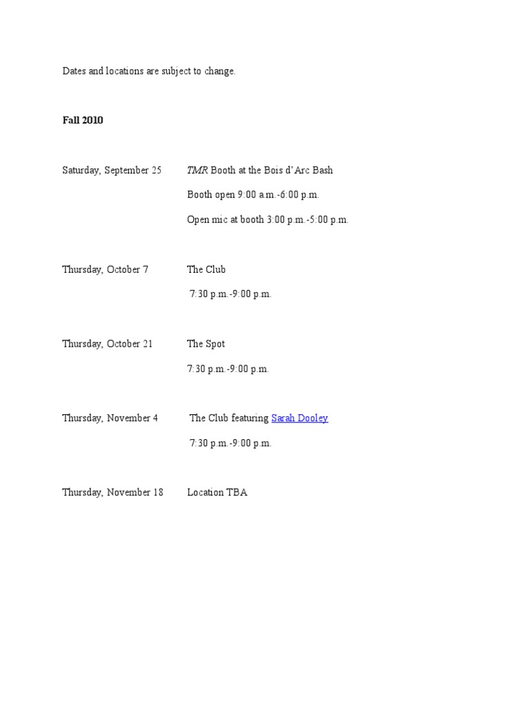 Open Mic Schedule | PDF
