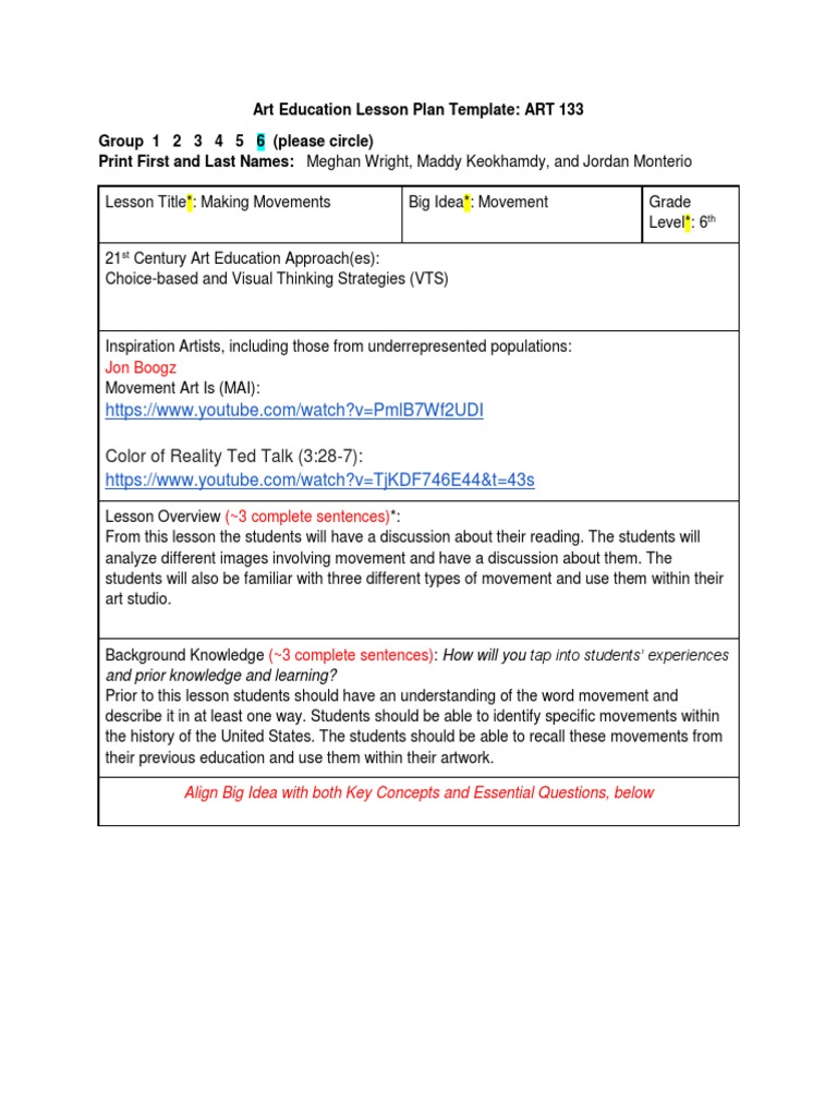 Art Education Lesson Plan Template Art 133-2 | PDF | Lesson Plan | Learning