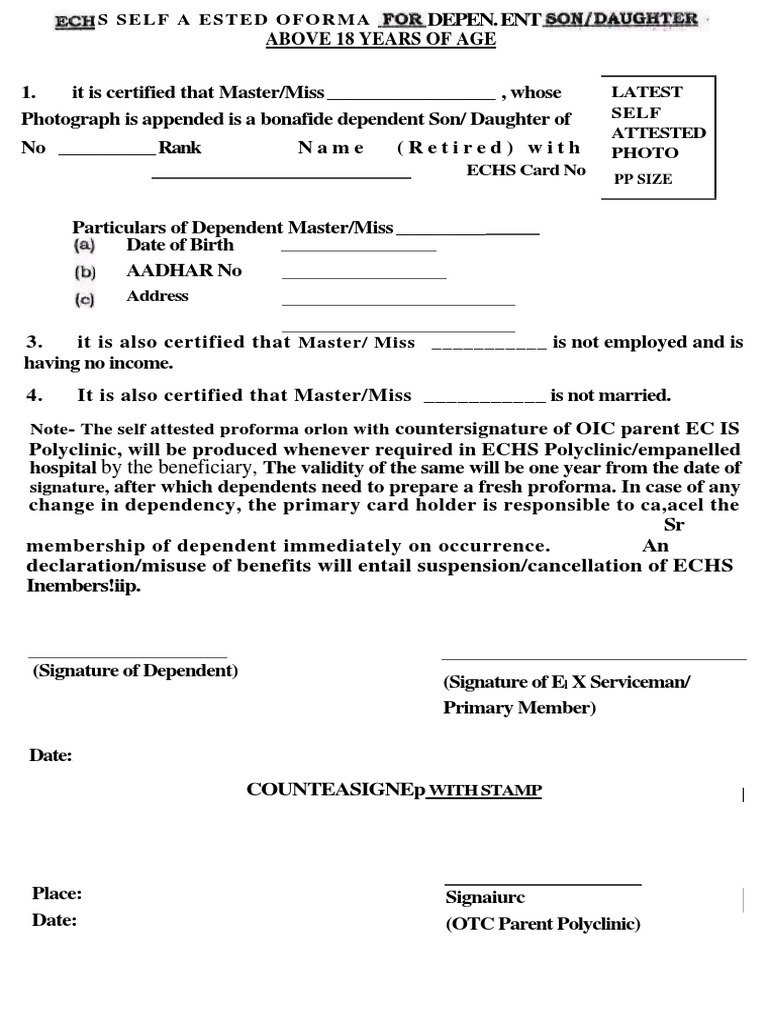 4 Self Attestation For Dependent Sons and Daughters Above 18 Ye-3 | PDF