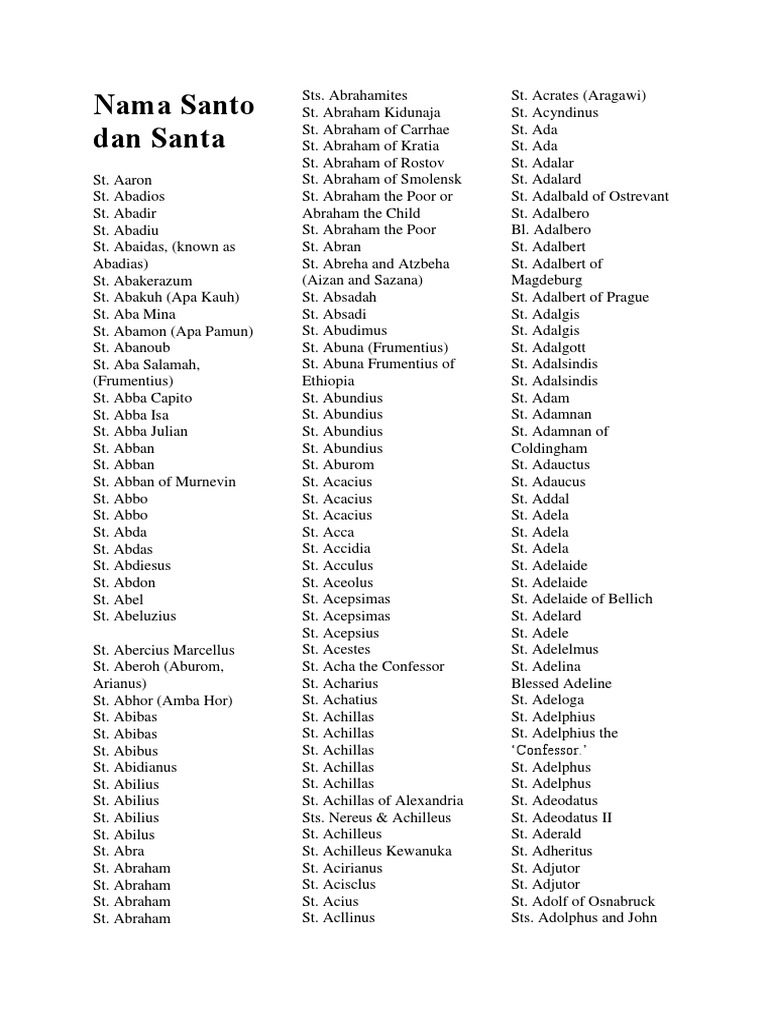 Daftar Nama Santo dan Santa Katolik | PDF | Ilmu Sosial