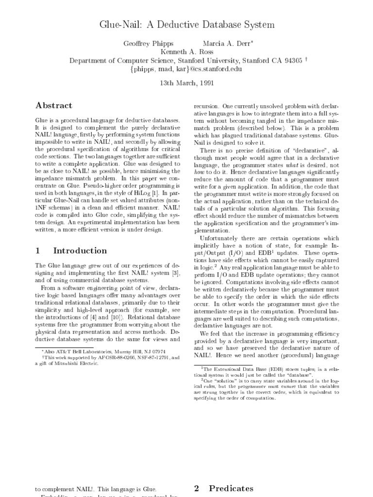 Glue-Nail: A Deductive Database System | Download Free PDF | Relational Model | C++