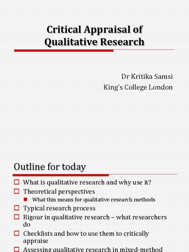 Critical Appraisal of Qualitative Research | PDF | Qualitative Research ...