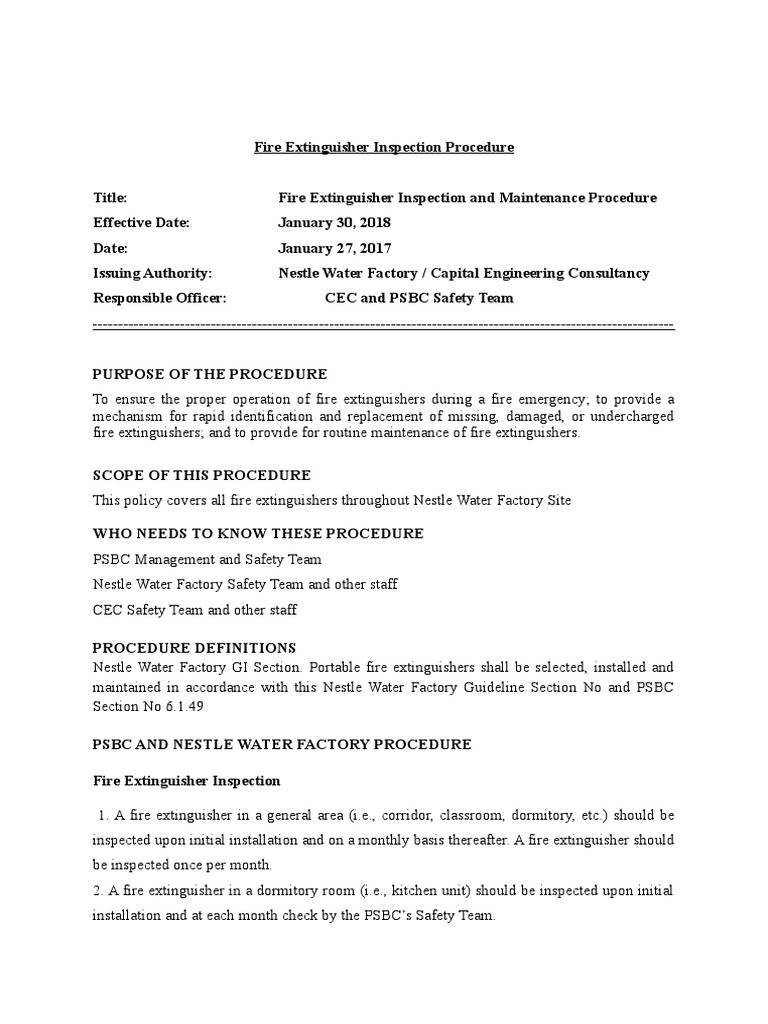 Fire Extinguisher Inspection Guide | PDF | Safety | Business